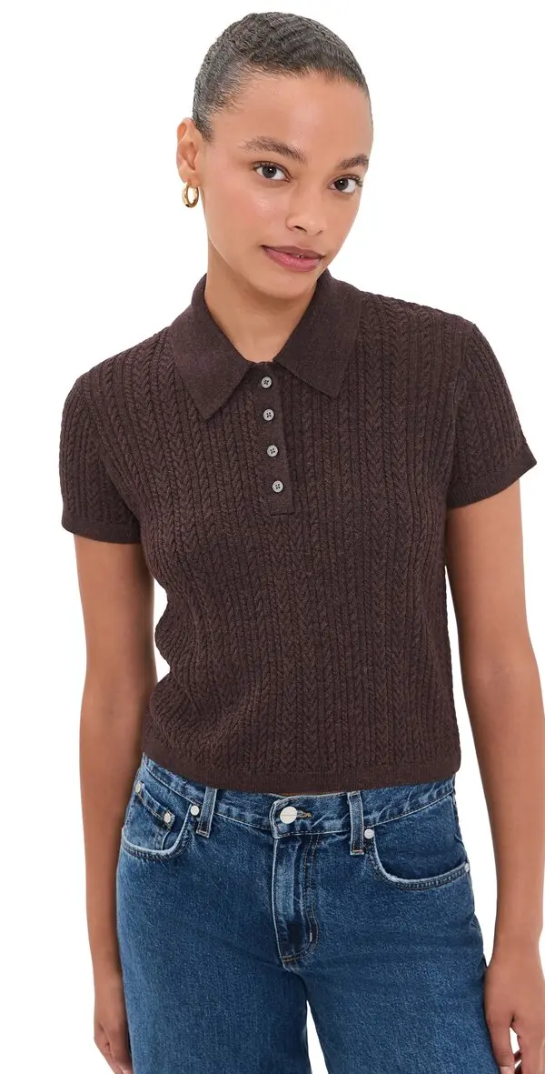 Good American The Micro Cable Polo Pullover - Espresso