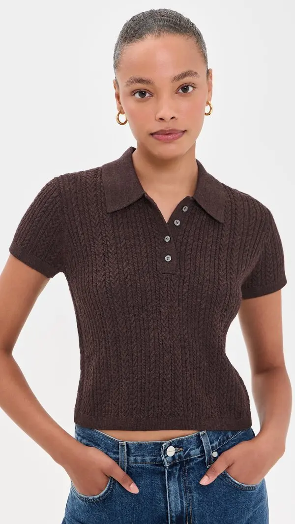 Good American The Micro Cable Polo Pullover