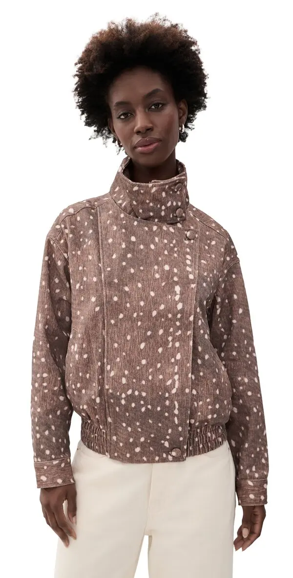 BAILEY ROSE Cow Print Cotton Funnel Neck Jacket