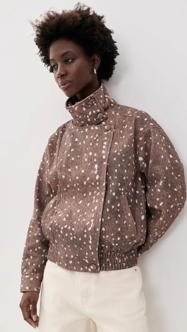 BAILEY ROSE Cow Print Cotton Funnel Neck Jacket