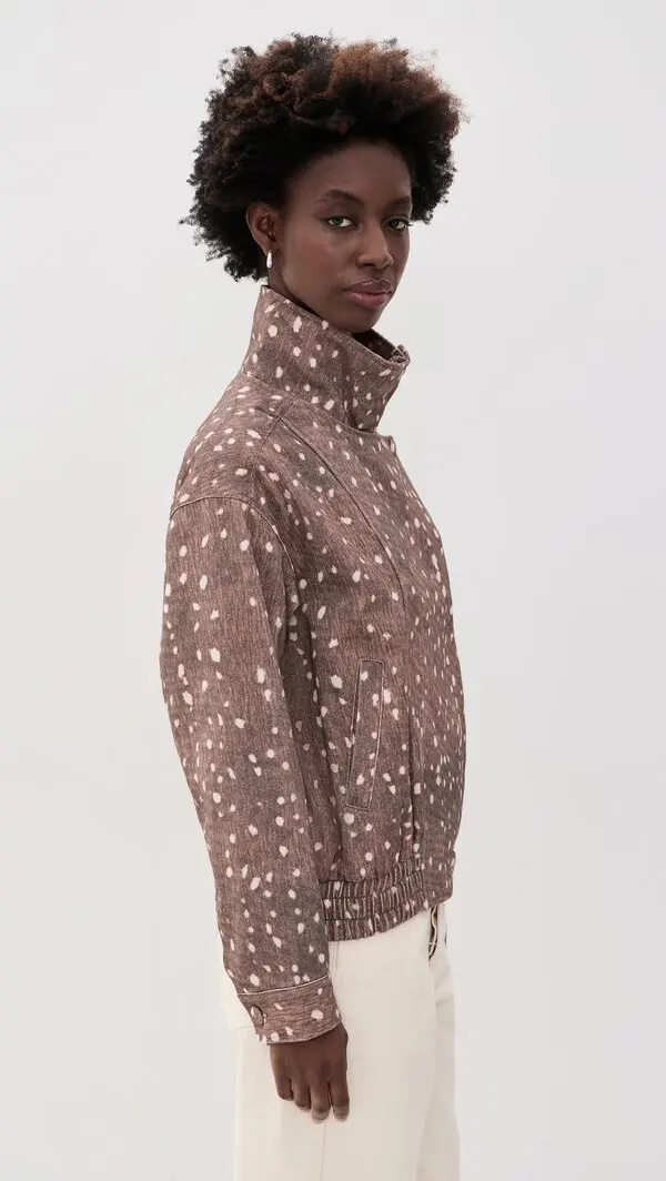 BAILEY ROSE Cow Print Cotton Funnel Neck Jacket