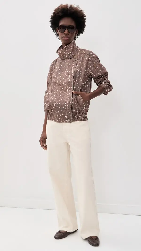BAILEY ROSE Cow Print Cotton Funnel Neck Jacket