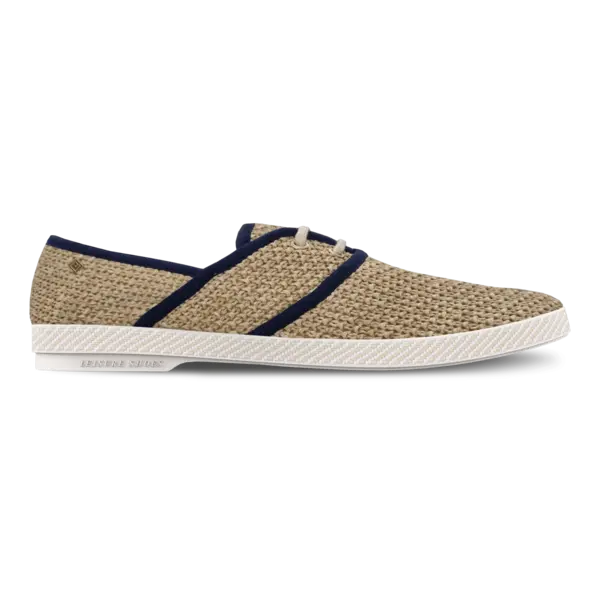Rivieras Neutrals Raffia Slip-on Loafer With Laces & Navy Trim - Blue