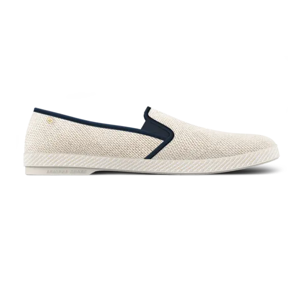 Rivieras Neutrals Classic Raffia Ivory Navy Bias - Blue/white