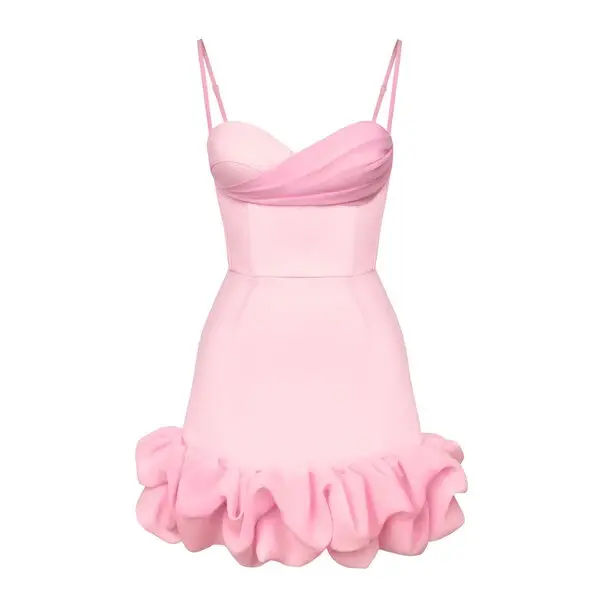 POST MERIDIEM Draped Ruffle Mini Bustier Dress - Pink