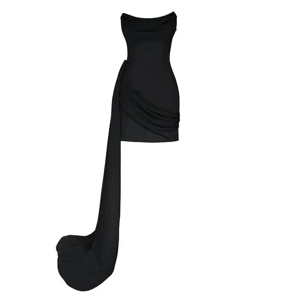 POST MERIDIEM Corset Draped Chiffon Train Mini Dress