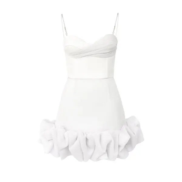 POST MERIDIEM Draped Ruffle Mini Bustier Dress - White