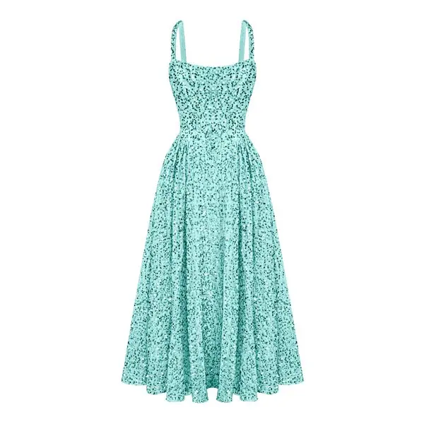 POST MERIDIEM Menthol Tuck Corset Top Midi Dress