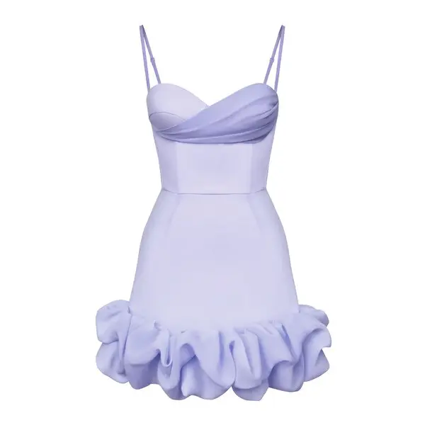 POST MERIDIEM Lavender Draped Ruffle Mini Bustier Dress