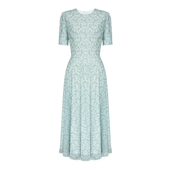 POST MERIDIEM Short Sleeve Floral Midi Dress