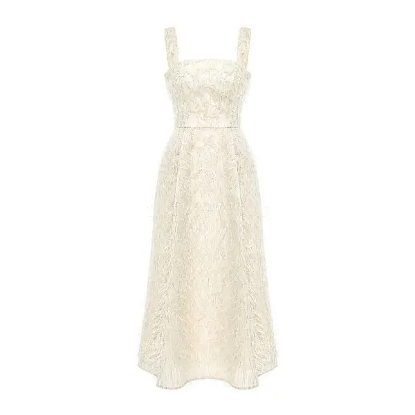 POST MERIDIEM Pleated Corset Midi Dress - Gold