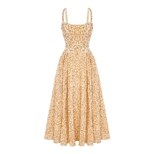 POST MERIDIEM Tuck Corset Top Midi Dress