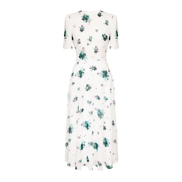 POST MERIDIEM Floral Short Sleeve Midi Dress
