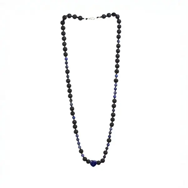 AMONTA Black / Blue / Silver Lapis Heart And Lava Necklace - Black/blue/silver