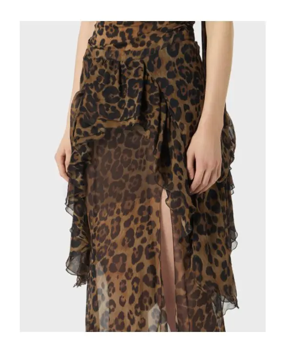 Blumarine Printed Ruffle-detailed High Slit Skirt