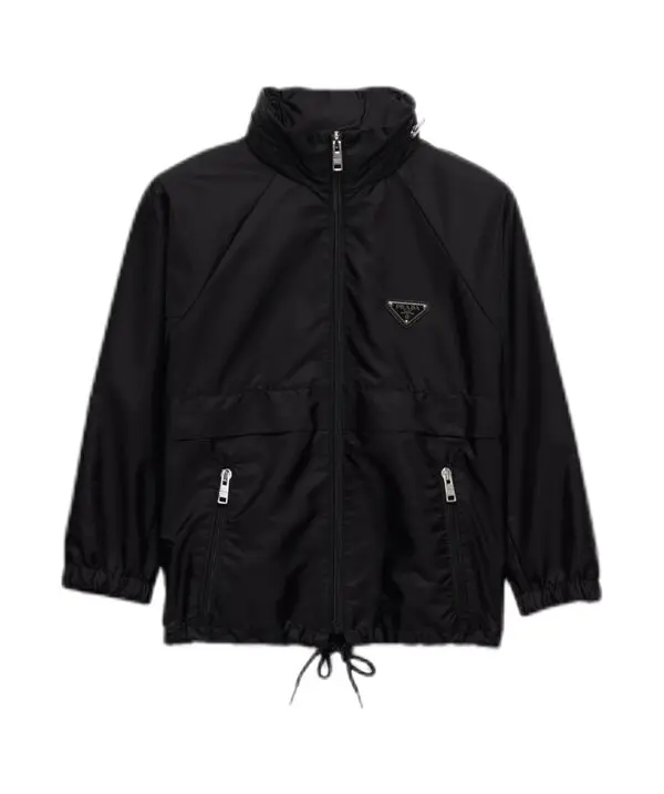 Prada Raised-collared Raincoat With Logo Plaque - Black