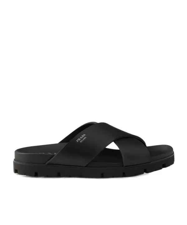 Prada Crisscross Rubber Slides - Black