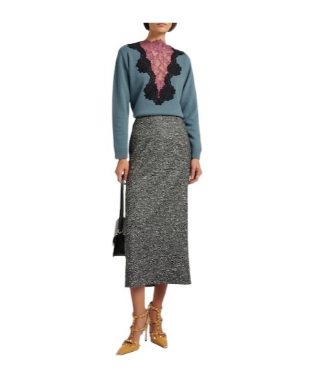 Valentino Garavani Chevron Wool-blend Bouclé Pencil Skirt