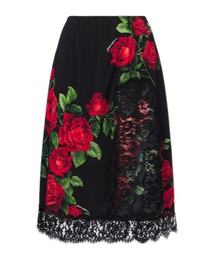 Dolce & Gabbana Floral Silk And Cotton-blend Midi Skirt With Lace Trim - Black