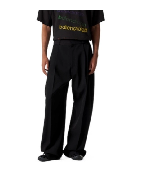 Balenciaga High-waisted Loose Wool Trousers With Pleats