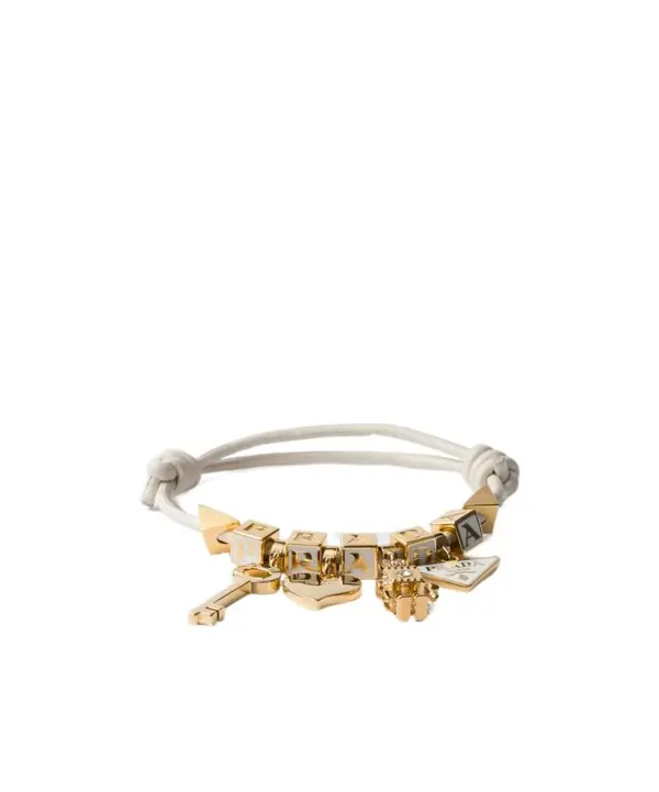 Prada Nappa Leather And Metal Bracelet - White