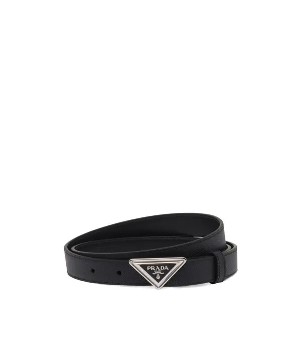 Prada Saffiano Leather Belt With Triangular Logo Buckle