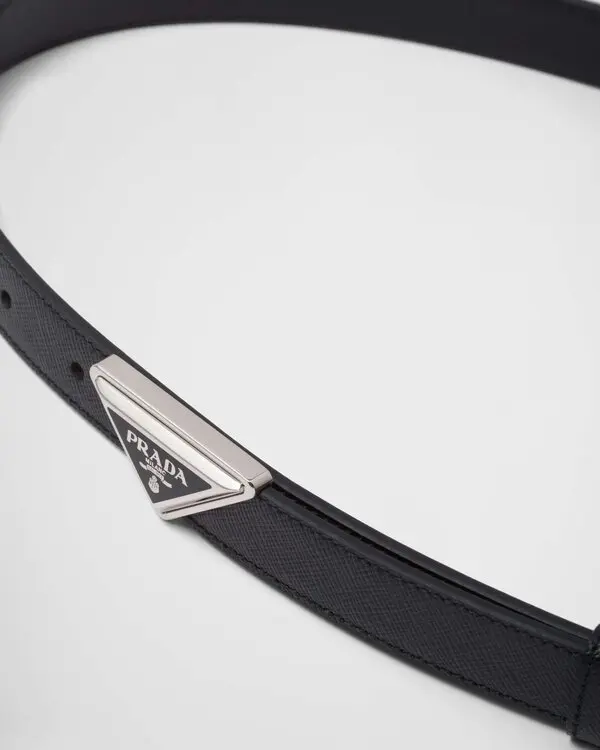 Prada Saffiano Leather Belt With Triangular Logo Buckle