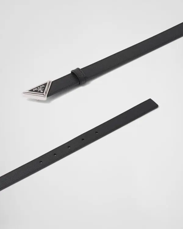 Prada Saffiano Leather Belt With Triangular Logo Buckle