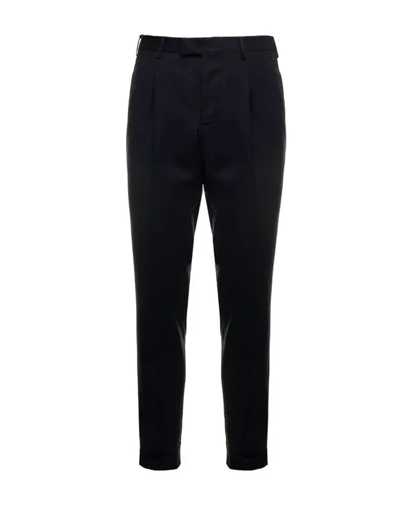 PT TORINO Pleat Detailed Tapered Leg Trousers - Black