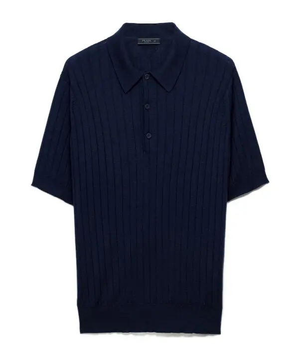 Prada Cashmere And Silk Polo Shirt - Navy Blue