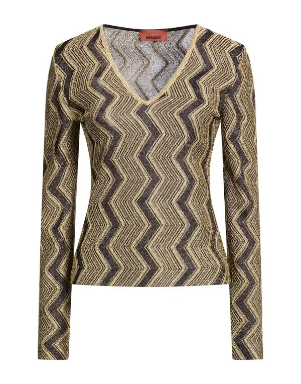 Missoni Viscose & Metallic Fiber Geometric-print V-neck Long Sleeve Sweater - Gold