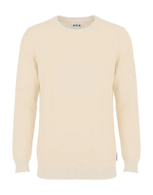 BERNA Crew Neck Long Sleeve Cotton Sweater - White
