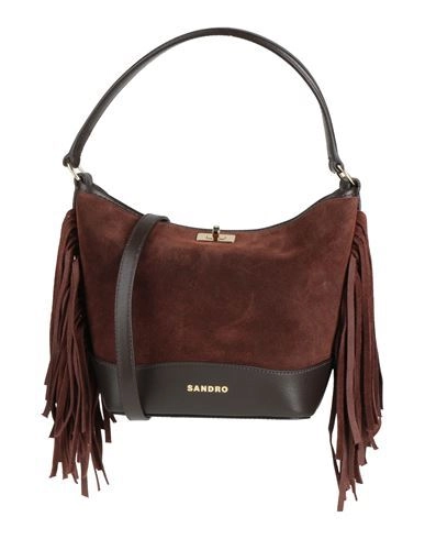 Sandro Chocolate Calfskin Bucket Bag With Fringes - Brown