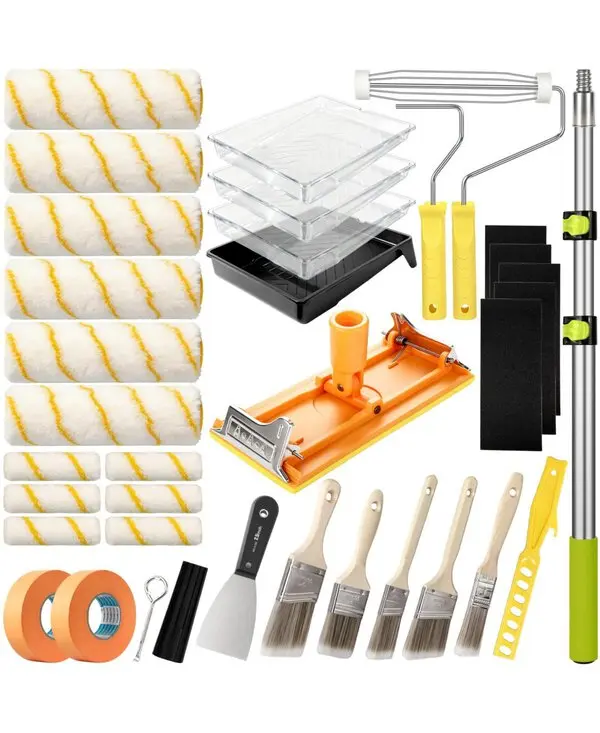 XDOVET Paint Roller Kit With Extension Pole Brush Set - Yellow