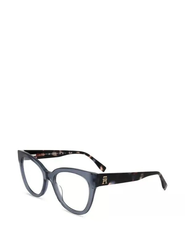 Tommy Hilfiger Cat Eye Eyeglasses With Gold Tone Logo - Blue