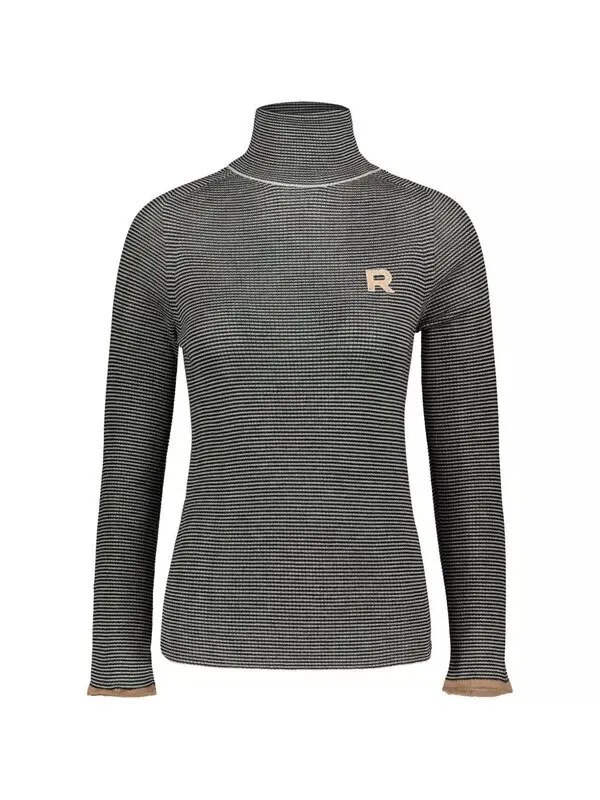 Rochas Logo Embroidered Fine-knit Striped Top - Black