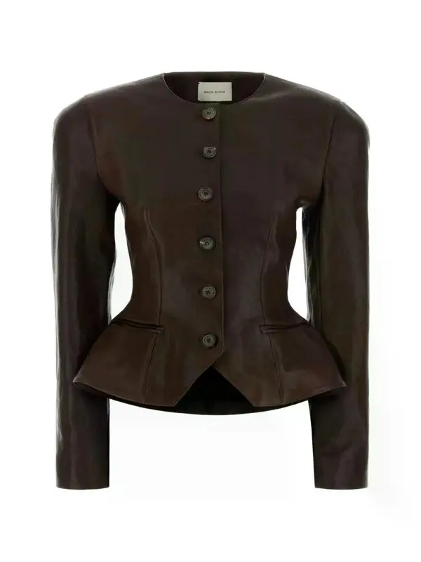 Magda Butrym Peplum-hem Leather Jacket - Brown