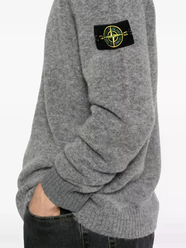 Stone Island Logo Patch Knit Sweater - Grey
