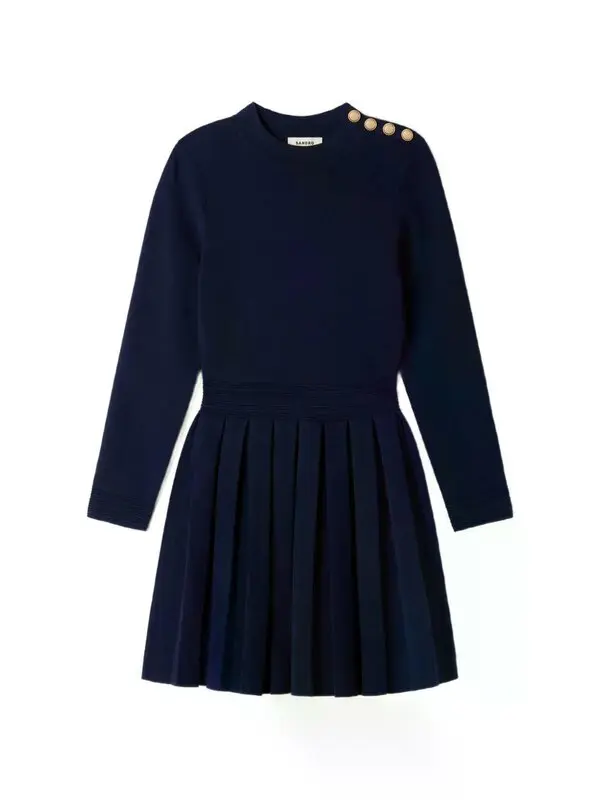 Sandro Button-detail Pleated Knitted Dress - Blue