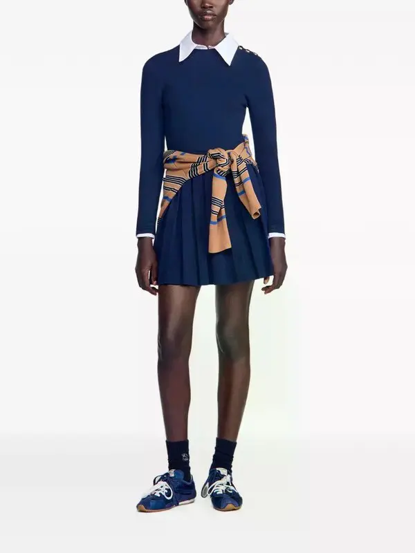 Sandro Button-detail Pleated Knitted Dress