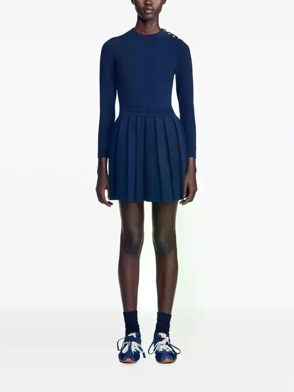 Sandro Button-detail Pleated Knitted Dress - Blue