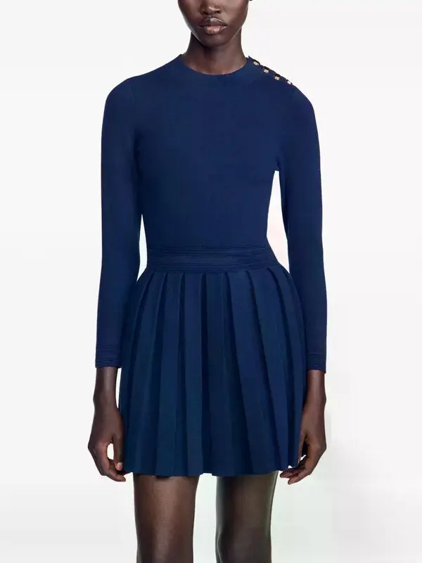 Sandro Button-detail Pleated Knitted Dress - Blue