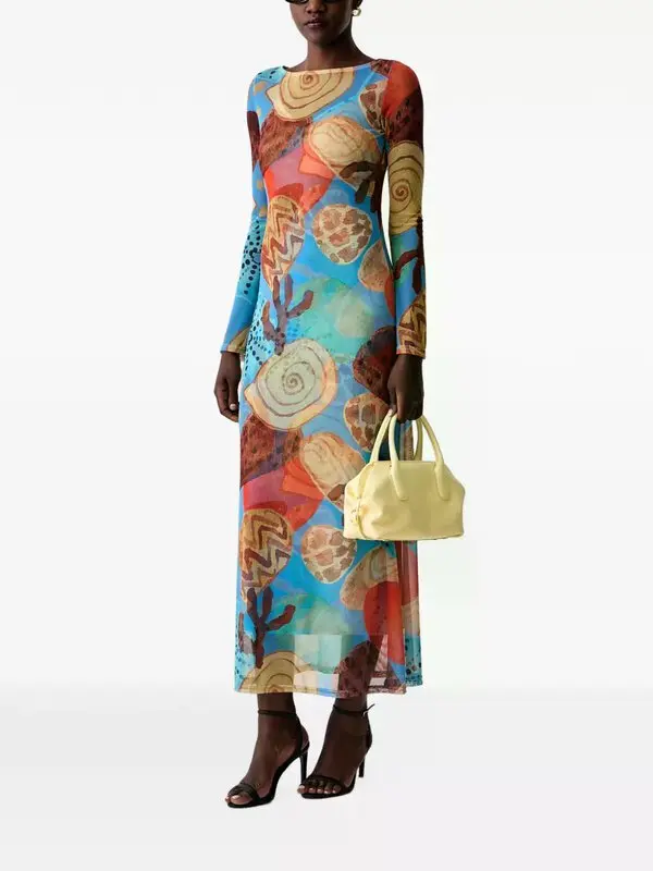 NEVER FULLY DRESSED Abstract-print Long-sleeved Maxi Dress
