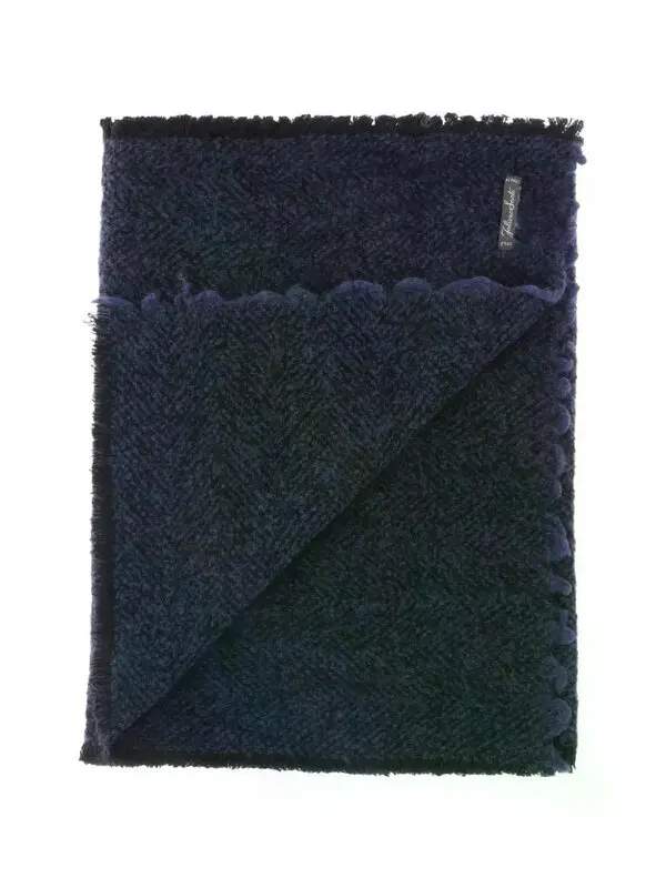 Faliero Sarti Resky Herringbone-pattern Fringed Scarf - Blue
