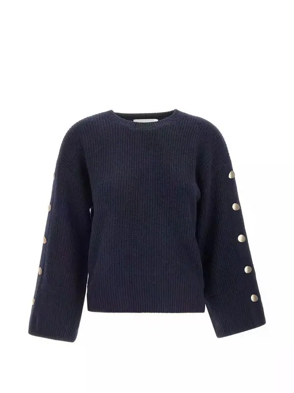 KAOS Ribbed-knit Button-sleeve Sweater - Blue
