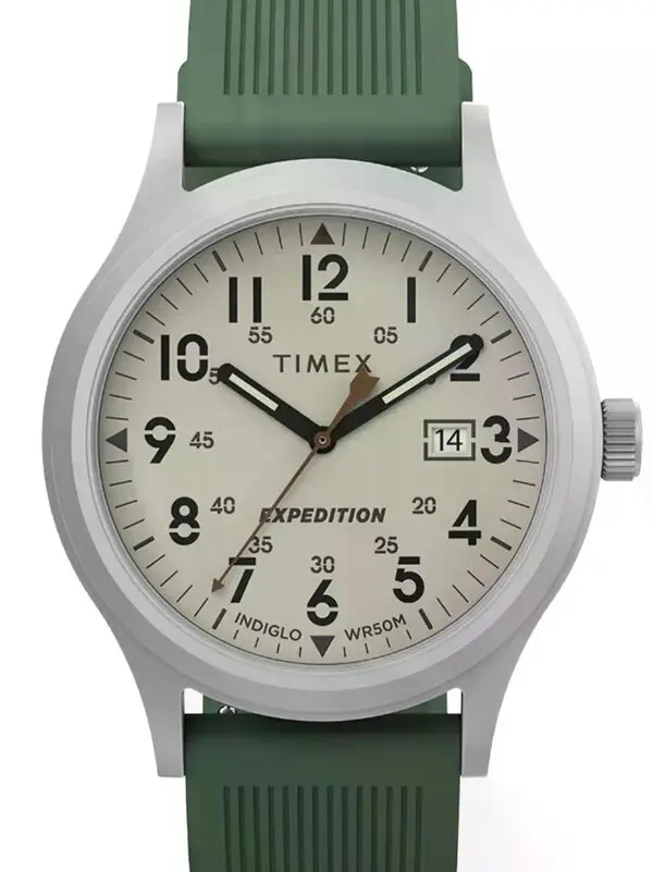 Timex® Expedition 40mm Watch With Beige Dial And Leather Strap - Neutrals