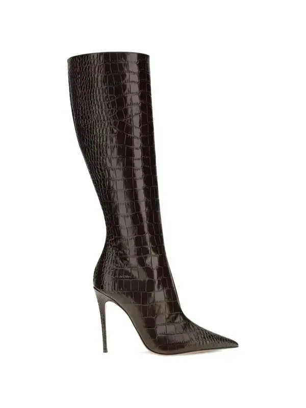 Paris Texas Vera Croc-effect Knee-high Boots - Brown
