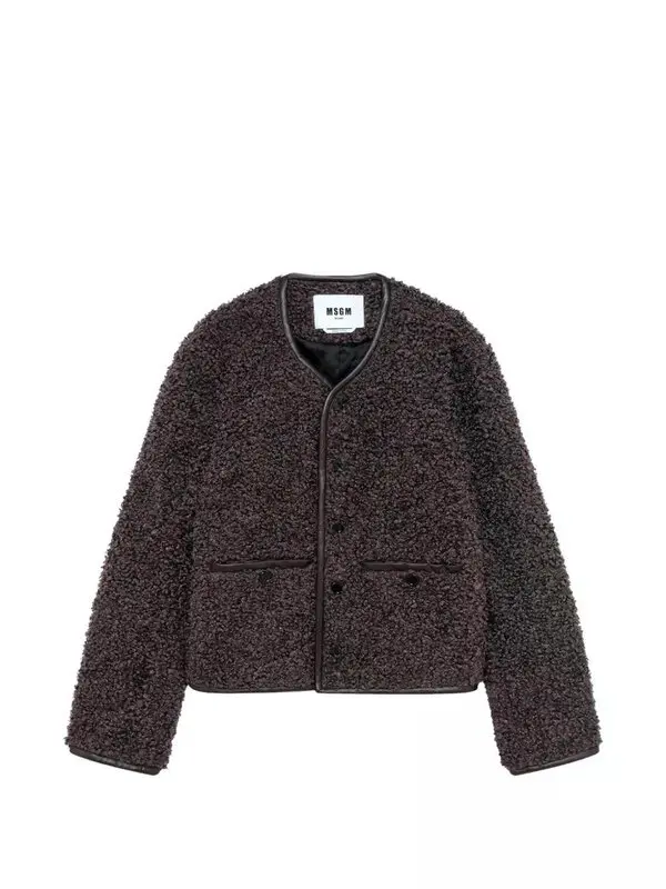 MSGM Bouclé-texture Leather-trim Jacket - Brown