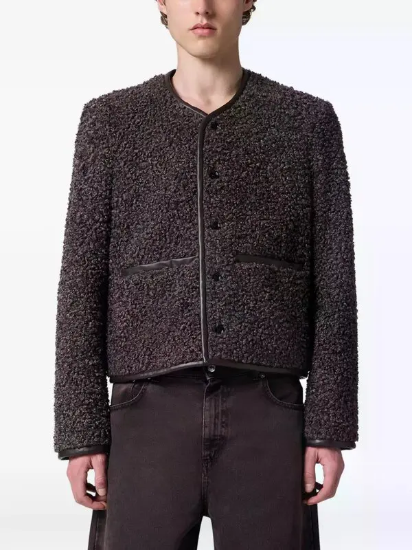 MSGM Bouclé-texture Leather-trim Jacket