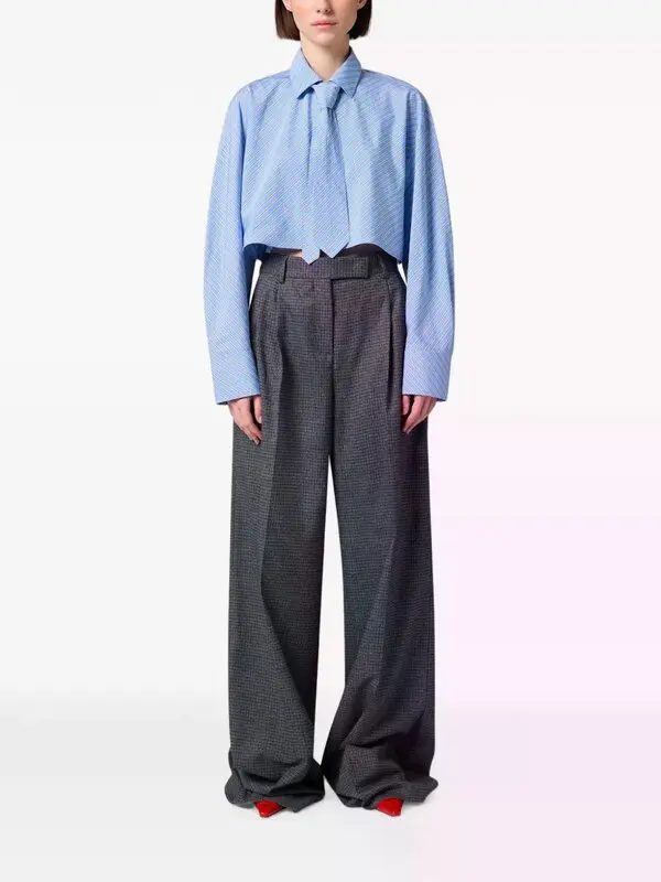MSGM Dark Gray Check Pattern Wide Leg Pleated Trousers